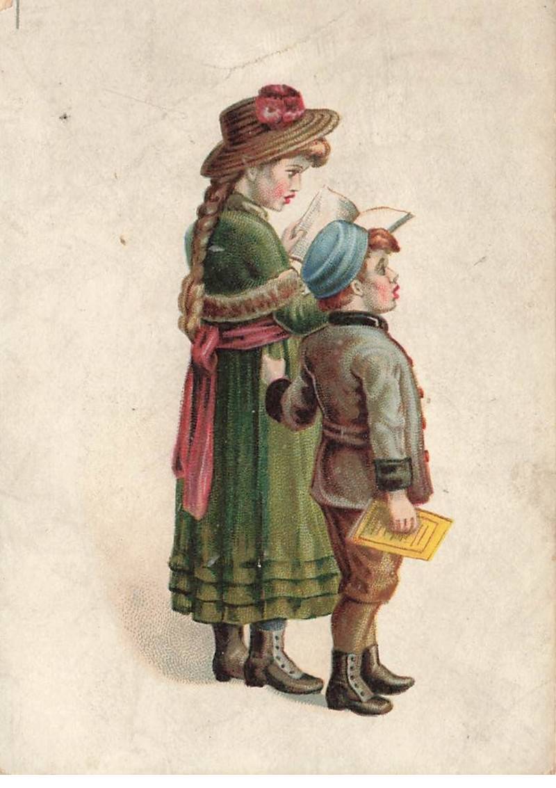 Chromo #CL31075 House Model Couple Of Children Reading Lessertisseux ...